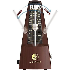 AUPHY Mechanical Metronome with Accent Bell, Classic Shape, Accurate Beat, Multiple Beat Modes, Suitable for Piano Guitar Drums Violin Saxophone etc（Wood Grain）