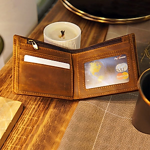 Polare Cowhide Genuine Natural Crazy Horse Leather RFID Blocking Bifold Wallet For Men