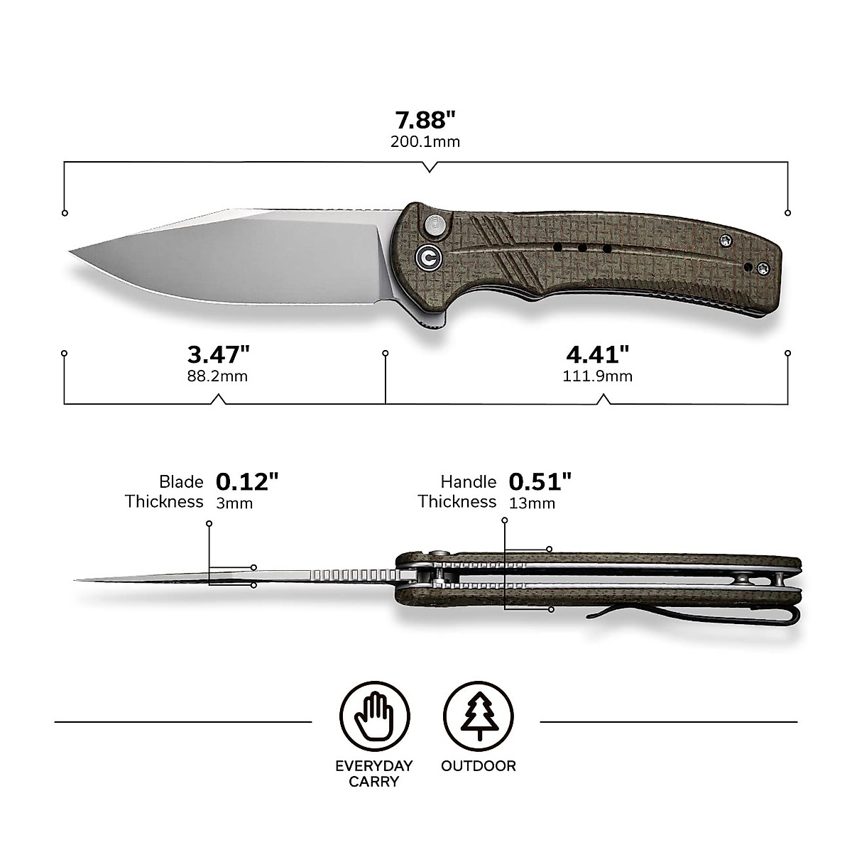 CIVIVI Folding Pocket Knife,Cogent Knife 14C28N Blade Green Micarta Handle for EDC C20038D-5