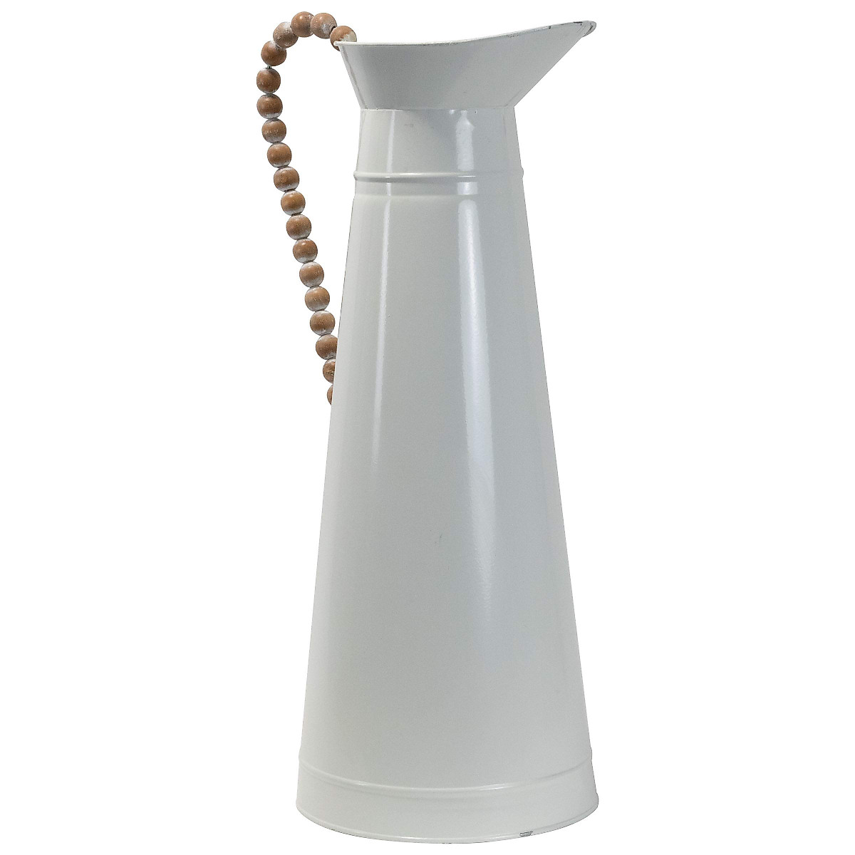 Foreside Home and Garden White Modern Decorative Pitcher Vase with Wood Bead Handle