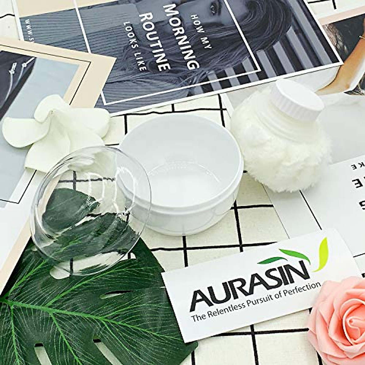 Storage Body Powder Container, Large 3.5" Fluffy Body After-Bath Powder Case, Baby Care Face/Body Villus Powder Puff Box, Makeup Cosmetic Talcum Powder Container with Hand Holder (White)