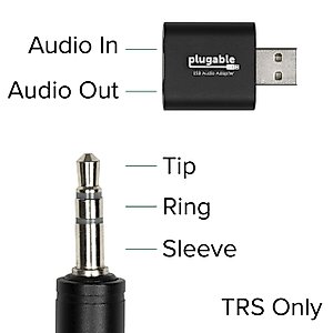 Plugable USB Audio Adapter with 3.5mm Speaker-Headphone and Microphone Jack, Add an External Stereo Sound Card to Any PC, Compatible with Windows, Mac, and Linux - Driverless