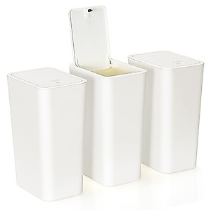 LIANTRAL 3 Pack Bathroom Trash Can with Lid, 2.6 Gallon Small Trash Can with Press Type Lid, Kitchen Trash Can, Garbage Bin Wastebasket for Kitchen, Bathroom, Bedroom, Office, Laundry, White