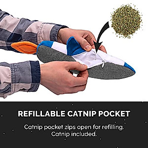 Furhaven Catnip Rocket Kicker Plush Cat Toy, Refillable - White/Blue, One Size