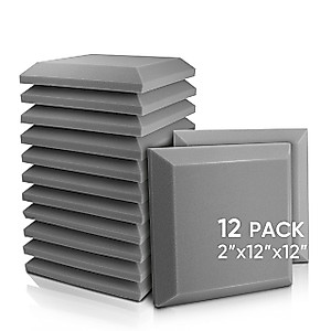 Fstop Labs Acoustic Foam Panels, 12 Pack Grey 2" X 12" X 12" Mushroom Studio Wedge Tiles, Sound Panels Sound Proof Foam Panels Sound Proofing Padding For Wall