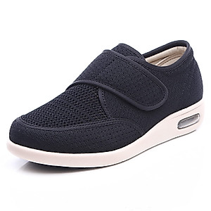 W&LESVAGO Women's Extra Wide Diabetic Arthritis Edema Shoes, Air Cushion Adjustable Closures Walking Shoes(Mesh Black,9.5)