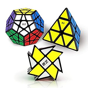 Speed Cube Set, Roxenda Magic Cube Set of Pyramid Megaminx Windmill Cube Smooth Sticker Speed Cubes Collection, Puzzle Toy for Kids