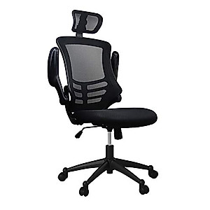 Techni Mobili Modern Ergonomic High-Back Office Chair, Executive Mesh Home Office Chair with Adjustable Headrest & Flip Up Arms, Black