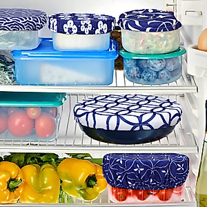 Patelai 10 Pieces Bowl Covers Reusable in 5 Size Stretch Cloth Fabric Bowl Covers Elastic Food Storage Covers Cotton Bread Bowl Covers Reusable Lids for Food, Fruits, Leftover (Stylish Style)