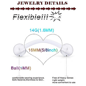 Prjndjw 14G Flexible Plastic Acrylic Piercing Jewelry, 48Pcs Curved Barbell Body Piercing for Women Men, Glow in The Dark Tongue Nipple Rings Retainer, 16mm, Hypoallergenic