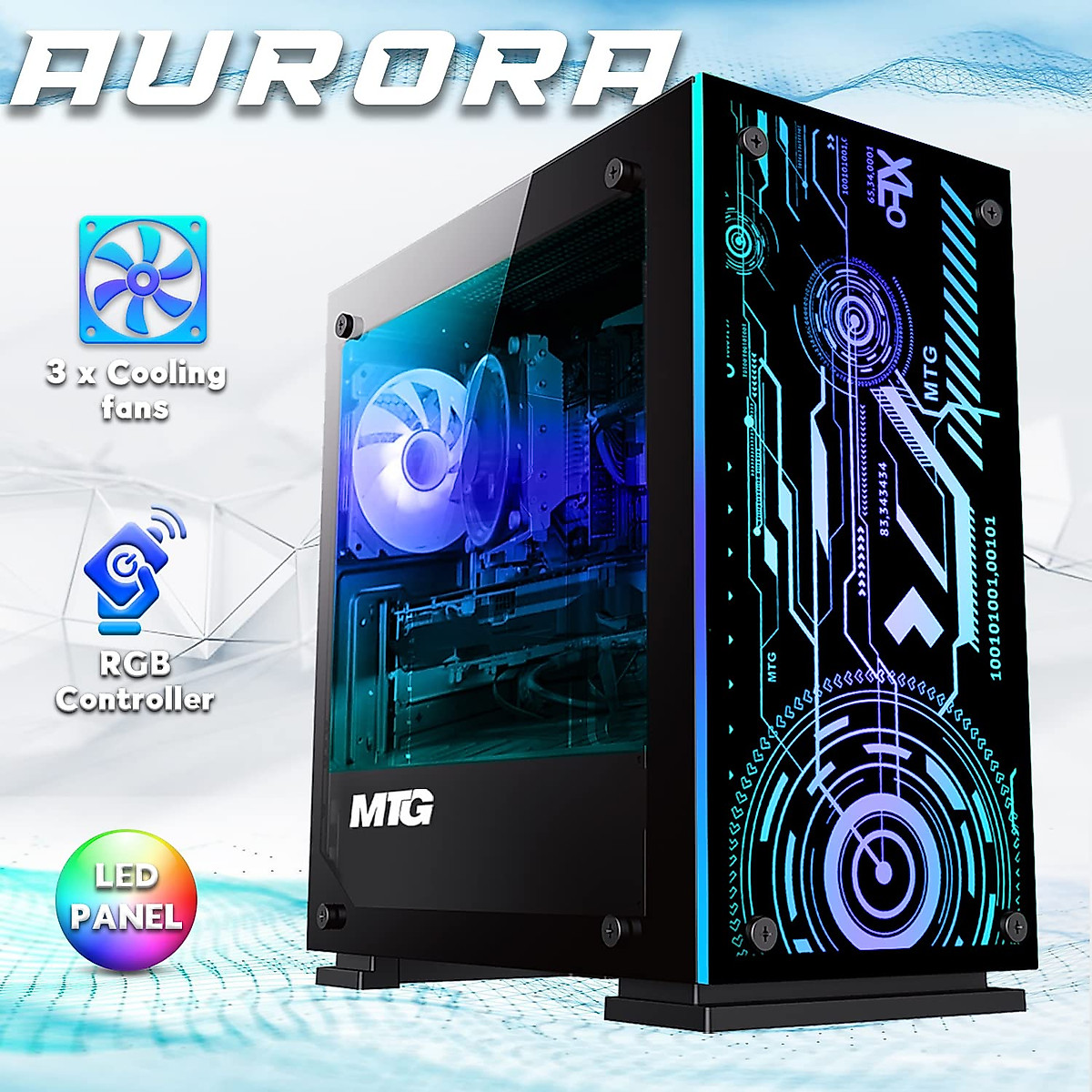 MTG Aurora 4C Gaming Tower PC- Intel Core i7 4th Gen, AMD RX 580 GDDR5 8GB 256bits Graphic, 16GB Ram DDR3, 1TB Nvme, RGB Keyboard Mouse and Headphone, Webcam, Win 10 Home
