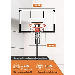 Aimking Basketball Hoop Outdoor System with 44 Inch Shatterproof Backboard, 4.8FT-10FT Height Adjustable Basketball Goal System for Youth/Teens/Adults Indoor Outdoor Pool