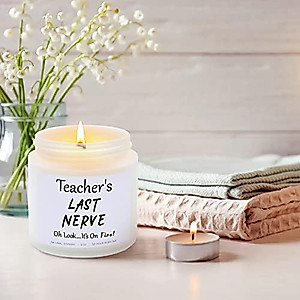 LUCKYBUNNY Teacher's Last Nerve Candles Gifts, 4 Oz Lavender Scented Soy Candles, Teacher Appreciation Gift, Naughty Christmas Gift for Teacher, Funny Thank You Gift from Student