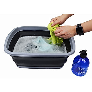 SAMMART 10L (2.6 Gallons) Collapsible Tub - Foldable Dish Tub - Portable Washing Basin - Space Saving Plastic Washtub (Dark Grey/Black, 1)