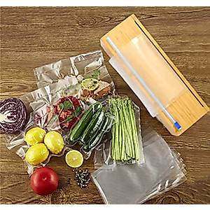 Vacuum Sealer Bag Roll Dispenser with Cutter incl 32 ft 11" Bag Roll - Reusable & Large Bamboo Vacuum Bag Dispenser Fits Most 50 ft Food Saver Bags Rolls - Perfect for Big 12" Rolls of Plastic Wrap, Aluminum Foil and Wax Paper