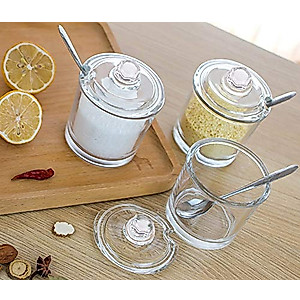 123Arts Glass Sugar Bowl Spice Jar with Lid and Stainless Steel Spoon Spoon
