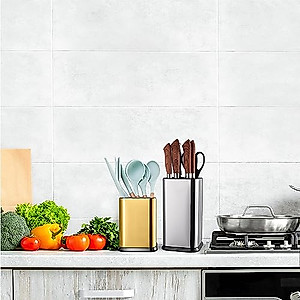 RedCall Stainless Steel Kitchen Utensil Holder for Countertop, Spoon Spatula Organizer,Modern Rectangular Large Cooking Utensil Caddy Counter,Utensil Crock (Stainless Steel Gold)