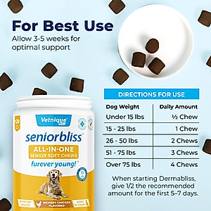 Vetnique Seniorbliss Senior Dog Multivitamin with Glucosamine, Omega 3 Fish Oil, and Probiotics - for Dog Joints, Digestive and Immune Support for Optimal Health (All-in-One Daily Vitamin, 120ct)