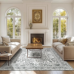 Shilucheng 8x10 Area Rugs for Living Room,Low-Pile Rug with Non Slip,Floor Carpet Pet Friendly,Machine Washable Rug Clearance for Bedroom Dining Room (Grey)