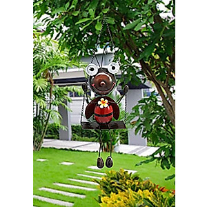 GDF Solar Lady Bugs Swing Metal Ladybug Hanging Animal Garden Decor Waterproof Solar Lights Decorative Outdoor Lights for Outside Patio Balcony Pathway Lawn Yard,Gifts for Her/Him