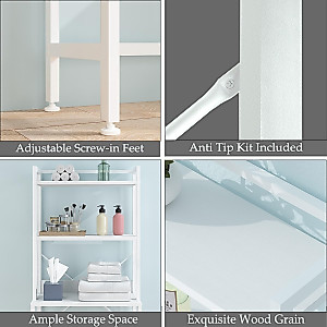 Launica Over Toilet Storage Shelf, Industrial Metal Bathroom Shelves Over Toilet, Modern Wooden 3 Tier Above The Toilet Storage Rack, Freestanding Space Saver Bathroom Organizer Over Toilet, White Oak