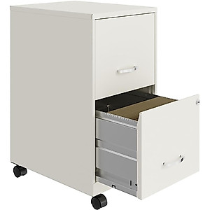 Space Solutions 2 Drawer Metal Mobile File Cabinet with Lock, Letter Size, White, Fully Assembled