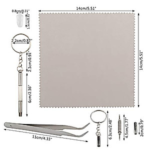 10 Pack Mini Screwdriver Keychain,YuCool 3 in 1 Mini Stainless Steel Eyeglass Repair Tool Kit with 10 Pairs 15mm Silicone Eyeglass Nose Pads,1 Pack Tweezer and 1 Pack Wipe Cloth（22 Pack In Total）