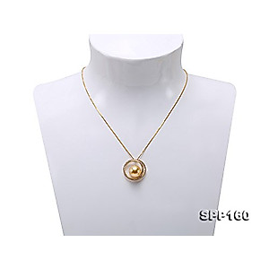 JYX Pearl 14K Gold Pendant AAA Quality Genuine 11.5mm Golden South Sea Pearl Pendant Necklace for Women