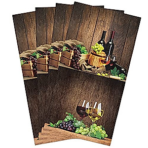 BEKYONEE Kitchen Towels 4 Pack 18×28in-Super Absorbent Dish Cloth Wine Grape Glass and Barrel Soft Dish Towel for Home Drying Dishes Vintage Wooden Board Tea Bar Hand Towels Cleaning Cloths