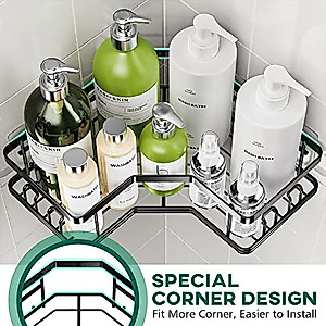 MAXIFFE Corner Shower Caddy, 5-Pack Shower Organizer, Large Capacity Stainless Steel Shower Caddy Bathroom Organizer Shower Shelves, No Drilling Rustproof Corner Shower Shelf, with 12 Hooks, Black