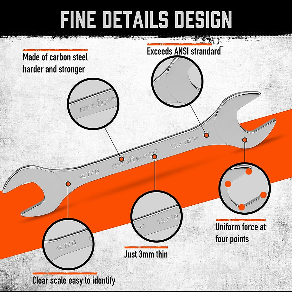 HORUSDY 19-Piece Super-Thin Open End Wrench Set with Rolling Pouch, CR-V Steel SAE & Metric, 1/4" to 1-1/16" and 5.5mm to 27mm Slim Spanner Wrench Set