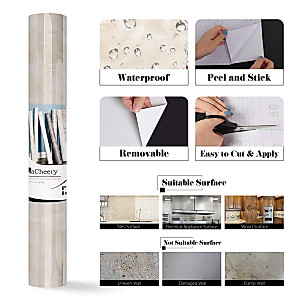 LaCheery Beige Marble Contact Paper for Countertops Waterproof Marble Look Countertop Peel and Stick Contact Paper Marble Wallpaper Peel and Stick Heat Resistant Kitchen Cabinets Counter Top 15.8"x80"