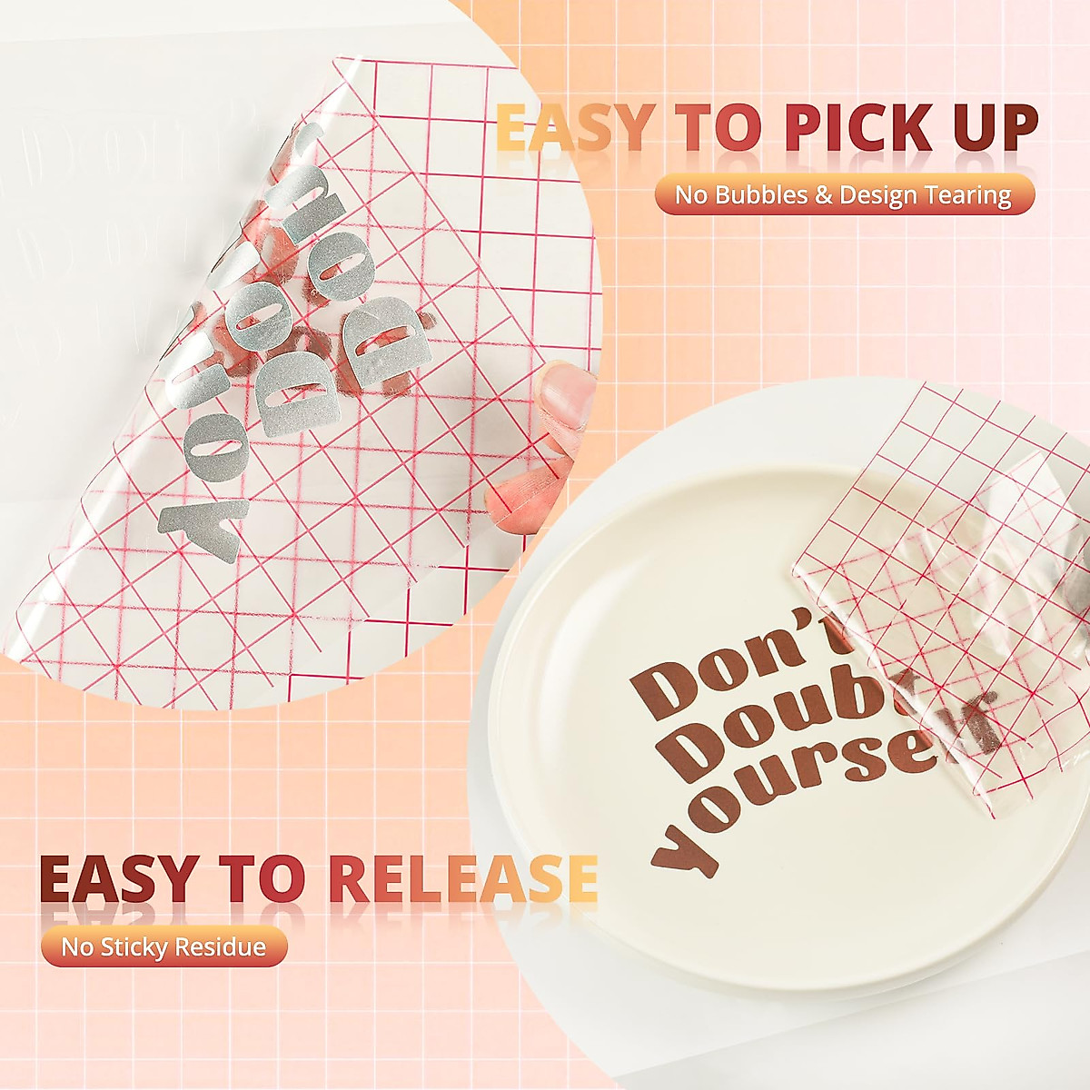 YRYM HT Clear Vinyl Transfer Paper Tape Roll-12 x 50 FT w/Alignment Grid Application Tape for Silhouette Cameo, Cricut Adhesive Vinyl for Decals,Signs, Windows, Stickers