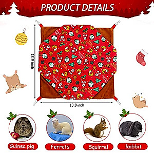 2 Pieces Christmas Ferret Hammock Guinea Pig Rat Hammock Hanging Pet Hammock Printed Santa Claus Ferret Bed Small Animal Hamster Hammock for Rabbit Squirrel Playing, Green, Red (Large)
