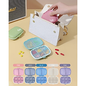 Holii Travel Pill Organizer, 8 Compartments Portable Pill Case, Daily Pill Box to Hold Vitamins, Small Pill Container for Pocket Purse Medicine Organizer（Khaki）