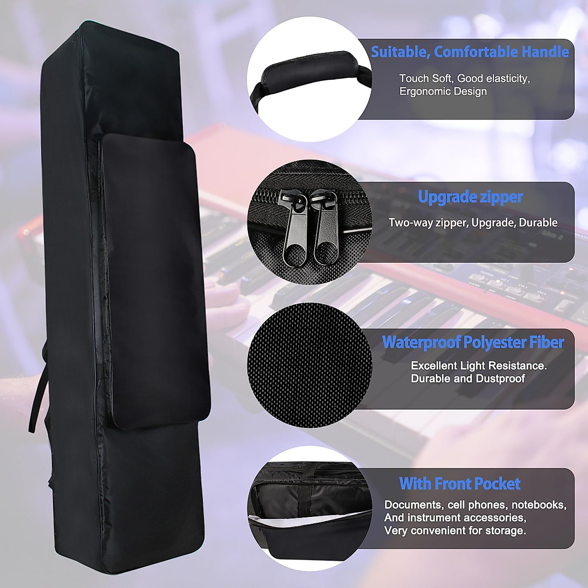 NKTM 88 Key Keyboard Case, 53.5"x12.6"x6.3" Electric Keyboard Bag Piano Gig Bag with Handles and Adjustable Shoulder Straps Keyboard Gig Bag - Black