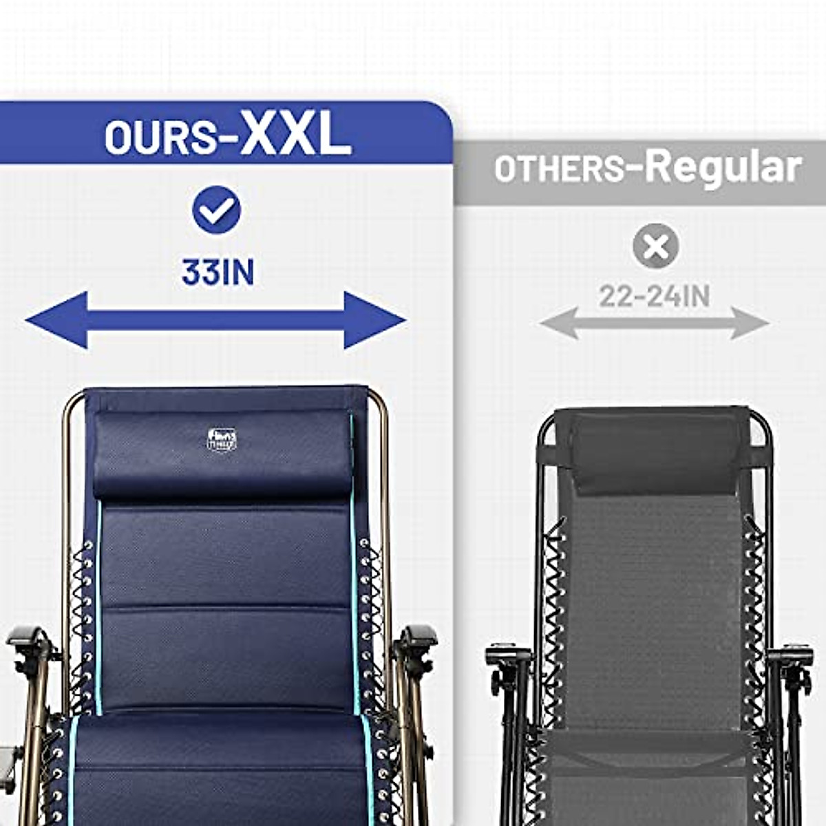 TIMBER RIDGE 33In Wide XXL Zero Gravity Reclining Side Table Full Padded Lounge Chair for Outdoor Camping Patio Lawn, Heavy Duty Supports 500lbs, Blue