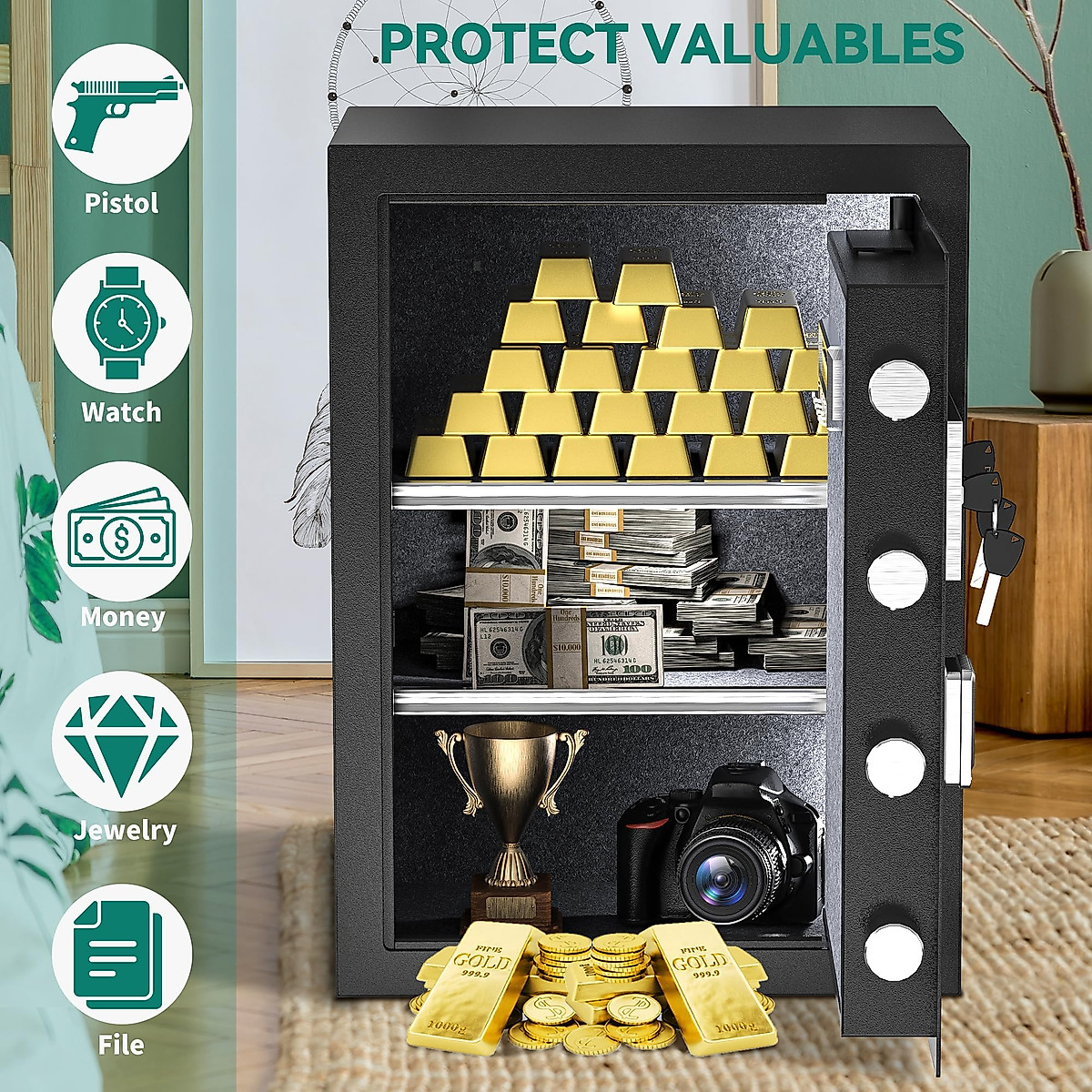 YITAHOME 3.5 CuBic Feet Fireproof Safe Box, Steel Security Safe with Fireproof Document Bag, Digital Lock Safes with Electronic Keypad, Large Safety Box for Home Office Hotel