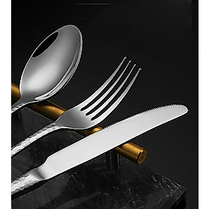 Hammered Silverware Set 16 Pieces Stainless Steel Flatware Set for 4, Mirror Polished Tableware Cutlery Set for Home Kitchen Restaurant Hotel, Kitchen Utensils Set, Modern Design, Dishwasher Safe