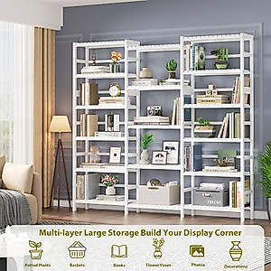 FOTOSOK Triple Wide 6-Tier Bookshelf and Bookcase,Large Freestanding Book Shelf with 17 Open Display Shelves, Tall Bookshelf Plant Flower Shelf Rack Storage Organizer Unit for Living Room, White