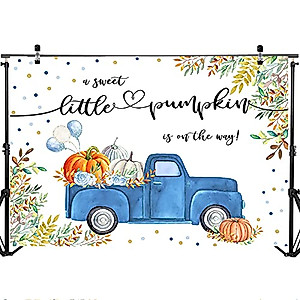 Mocsicka Pumpkin Backdrop for Boy Baby Shower 7x5ft Blue Truck A Sweet Little Pumpkin is on The Way Photo Backdrops Autumn Fall Baby Shower Party Decorations Banner