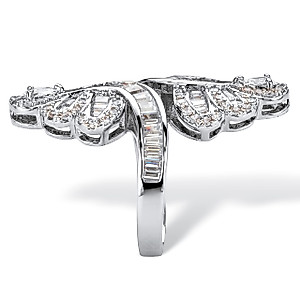 PalmBeach Platinum-Plated Pear Cut Cubic Zirconia Bypass Ring Sizes 6-10 Size 8