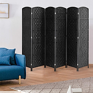 SIMFLAG Folding Screen Room Divider 4 Panel, 6Ft 19.7" Wide Partition Room Dividers Freestanding,Indoor Portable Partition Screen, Diamond Double-Weaved,No Installation Required(Black)