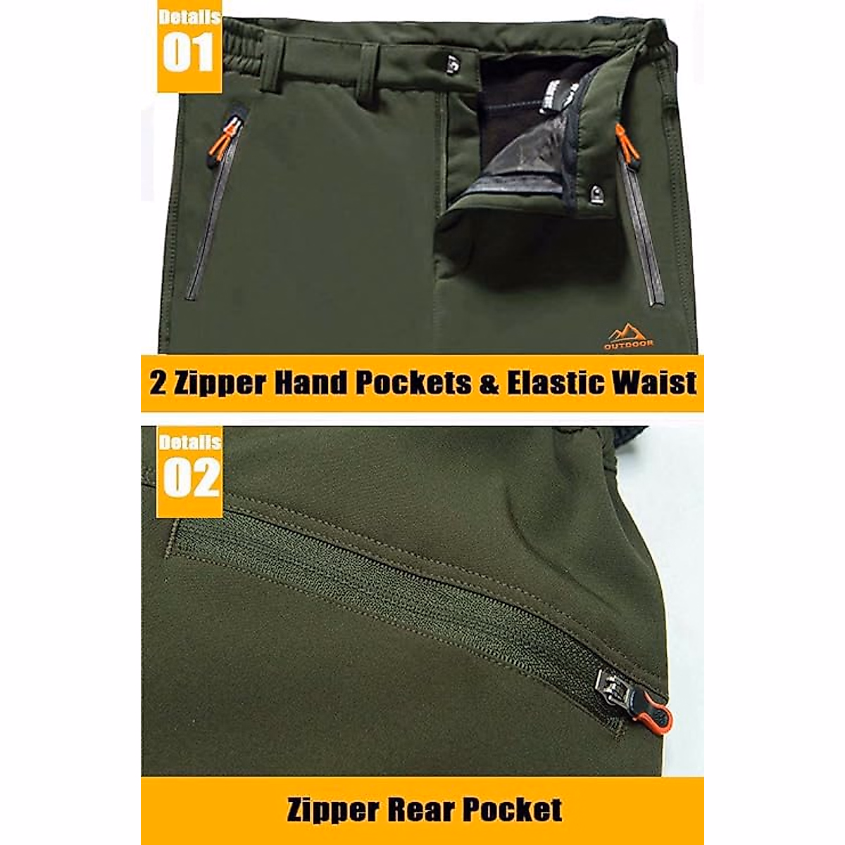 MAGCOMSEN Waterproof Pants for Men Hiking Pants Mens Work Pants Men Fleece Lined Pants Ski Pants Snow Pants Winter Pants Men Snowboard Pants Climbing Pants Softshell Pants for Men Green