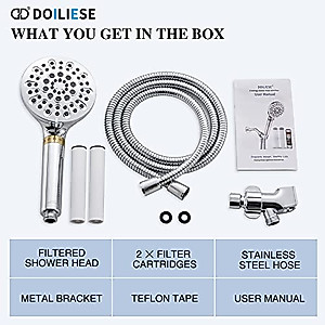 DOILIESE 6 Settings Filtered Shower Head with Handheld Shower Head Filter for Hard Water High Pressure