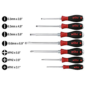 Wiha 53097 Screwdriver Set, Slotted and Phillips, Extra Heavy Duty, 7 Piece