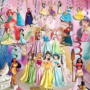 34 Pieces Princess Birthday Party Decorations Princess Merch Hanging Swirls Streams for Princess Theme Kids Girls Boys Party Decor Baby Shower Supplies
