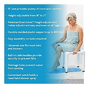 Carex Universal Bath Seat and Shower Chair - Bath Chair Supports Up To 400 Pounds - Adjustable Height Shower Bench, Plastic Stool For Shower, Shower Seat