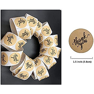 1.5 Inch Kraft Thank You Stickers 500 Pcs Sealing Thank You Stickers for Christmas Gifts, Weddings, Giveaways, Bridal Showers, Party and Small Business (1.5 Inch, Brown)