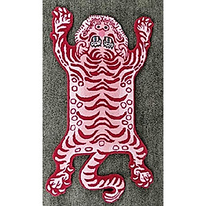 Tibetan Tiger Print Skin Red Pink Area Rug for Home Decor Wall Hanging for Living Room Bedroom Anti-Slip Rug by AFTAB Collection 2X3 Feet